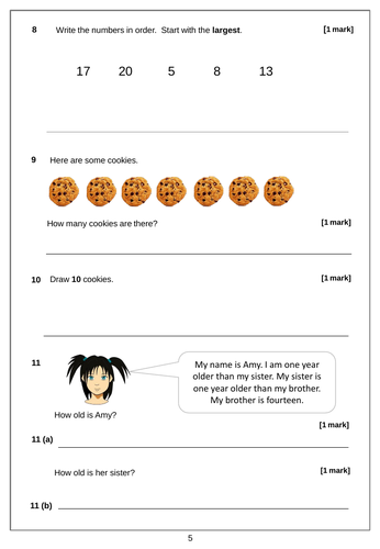 AQA Entry Level Maths Assessments - 1 Numbers to 20 | Teaching Resources