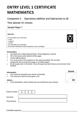 AQA Entry Level Maths Assessment - Operations | Teaching Resources