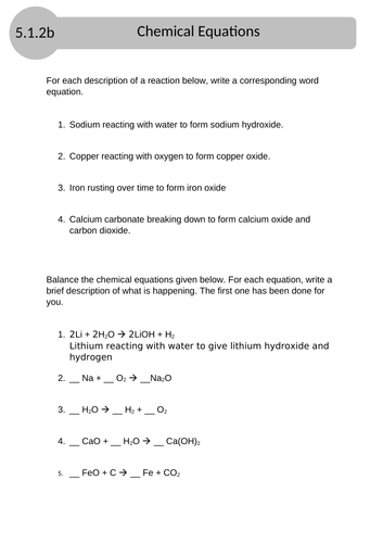Chemical Equations - Full Lesson | Teaching Resources