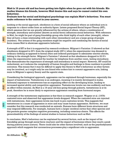 Social & Biological Psych Context - 12 Mark Example Answer | Teaching ...