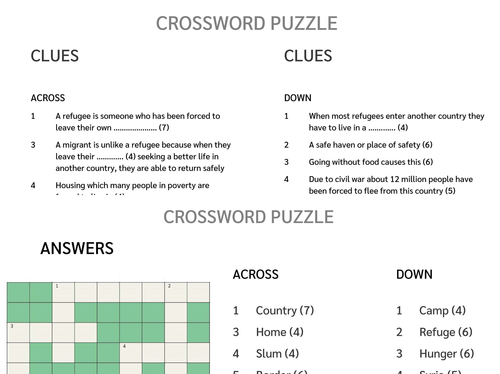 Refugee Crossword Puzzle and Lesson (US) | Teaching Resources