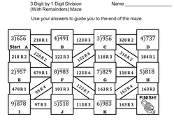 3 Digit by 1 Digit Division With Remainders Maze | Teaching Resources