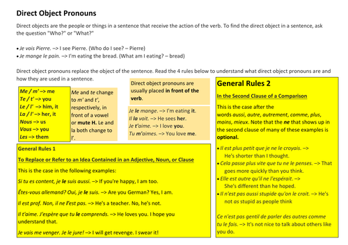 French Direct and Indirect Object Pronouns | Teaching Resources