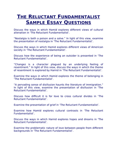 The Reluctant Fundamentalist - Scheme of Work | Teaching Resources