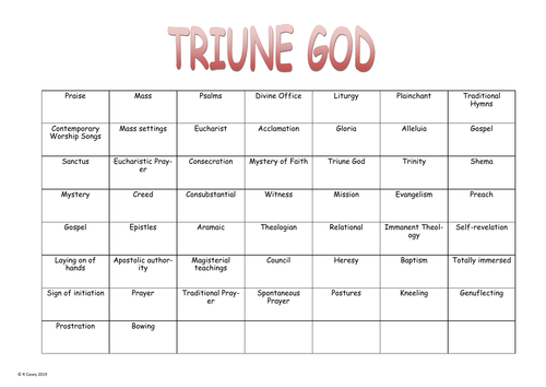 AQA RE Spec B - Catholic Christianity - Triune God Sheet | Teaching ...