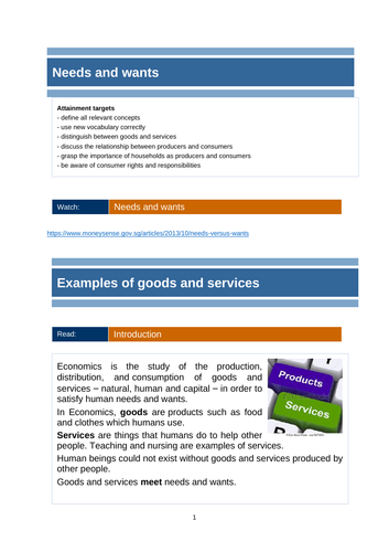 Easy Economics: needs, wants, goods, services, producers, consumers ...