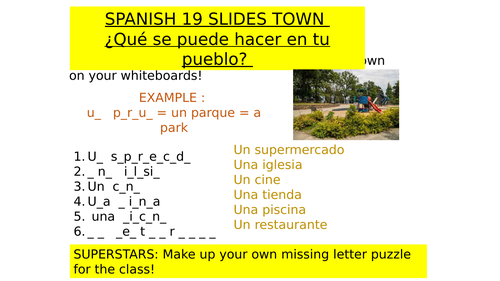 SPANISH 19 SLIDES TOWN | Teaching Resources