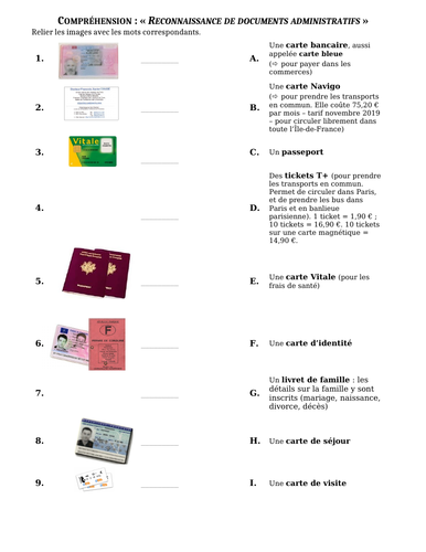 French worksheet - "Documents administratifs français" (French ...