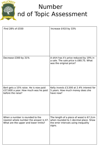 Grade 4 number assessment and revison | Teaching Resources
