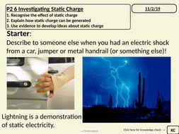 KS3 Physics AQA P2 6 Investigating Static Charge | Teaching Resources