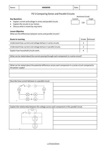 KS3 Physics AQA P2 5 Comparing Series and Parallel Circuits Lesson ...