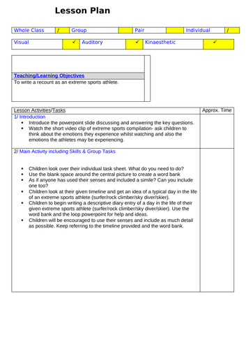 Extreme sports diary writing (recount) | Teaching Resources
