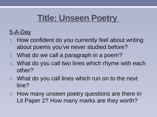 Unseen Poetry and Unseen Poetry Comparison | Teaching Resources