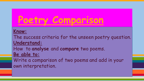 Unseen Poetry Comparison SMILE Analysis | Teaching Resources
