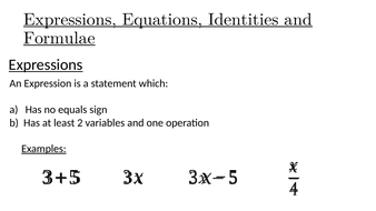 Expressions, Equations, Identities and Formulae | Teaching Resources