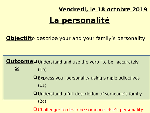 Personality and intensifiers y7 French | Teaching Resources