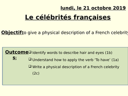 Hair and eyes - Describing French celebrities y7 French | Teaching ...
