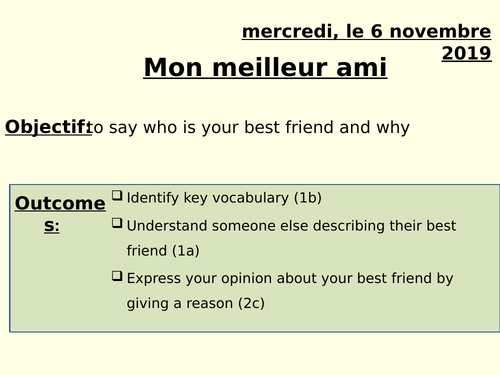Mon meilleur ami - my best friend y7 French | Teaching Resources