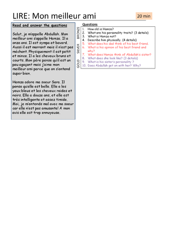 Mon meilleur ami - my best friend y7 French | Teaching Resources