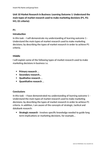 Unit 10 Market Research in Business Guide and Assignment Help Sheet ...