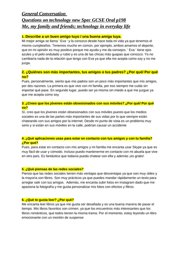 Spanish GCSE module 3 oral questions grade 9 | Teaching Resources