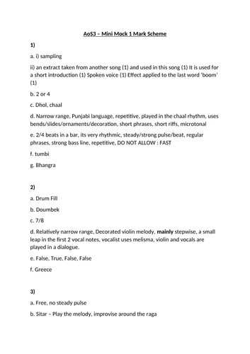 40 Mark OCR Music 9-1 'Mini' Exam all on AoS 3 - Rhythms of the World ...