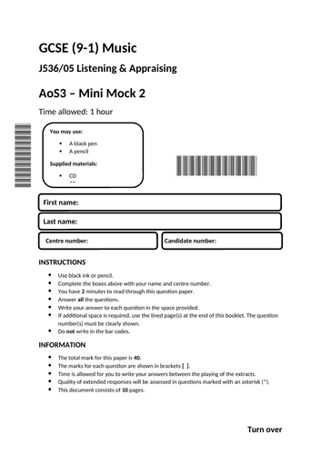 40 Mark OCR Music 9-1 'Mini' Exam on AoS 3 - Rhythms of the World ...