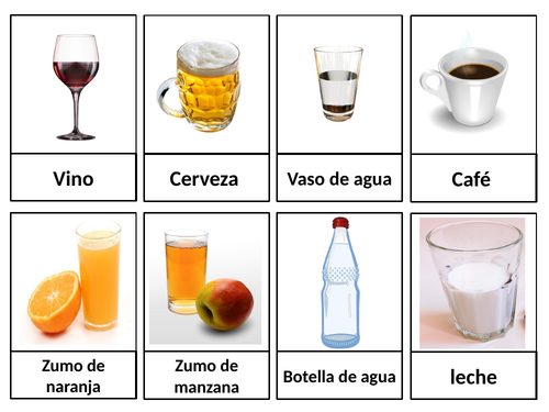 Spanish drinks. Table to fill exercise & Pairs memory game. Bebidas ...