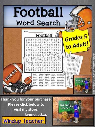 Football Word Search - Hard for Grades 5 to Adult | Teaching Resources