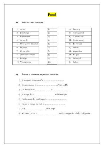 French GCSE food (WHOLE UNIT) | Teaching Resources