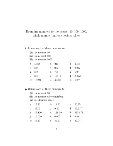 Rounding numbers to the nearest 10, 100, 1000, whole number and 1 ...