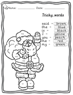 Reception/Year 1 Tricky words colouring worksheet christmas santa ...