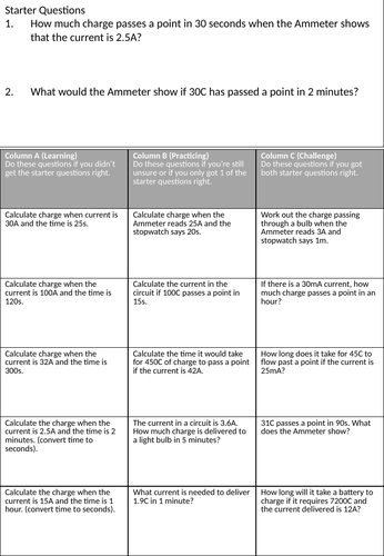 AQA GCSE Electricity Lesson 02 - Current, Charge and Q=Ixt | Teaching ...