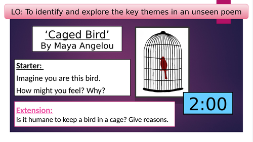 Caged Bird by Maya Angelou Whole lesson - imagery | Teaching Resources