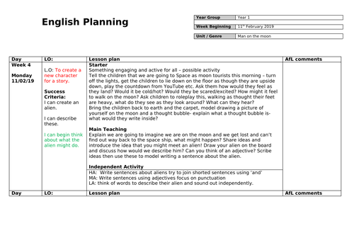 Man on the Moon book English Planning Year 1 | Teaching Resources