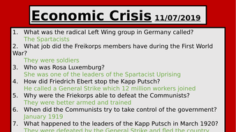 Spartacist Uprising and Kapp Putsch Lesson AQA GCSE | Teaching Resources