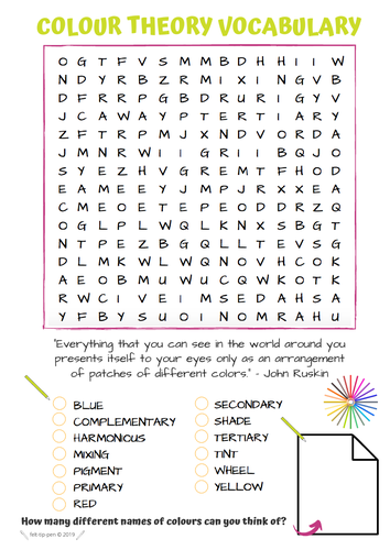 Art Colour Theory Word Search - ideal for lesson starter, plenary ...