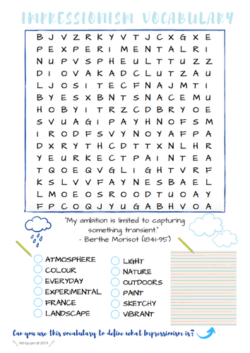 Impressionist Art Word Search - ideal for lesson starter, plenary ...