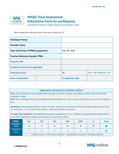 NPQSL new format 2019 - pass 26/28 | Teaching Resources