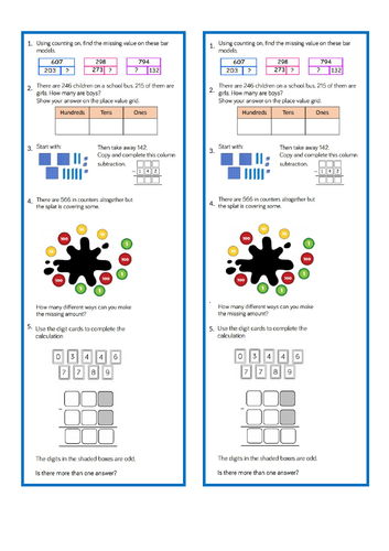 Year 3 White Rose Addition and Subtraction Mastery Strips | Teaching ...