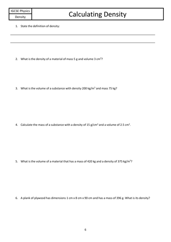 GCSE Density Topic | Teaching Resources