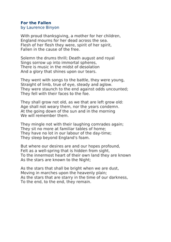 For the Fallen | Teaching Resources