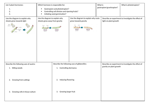 Plant Hormone Learning Mat AQA GCSE Biology | Teaching Resources