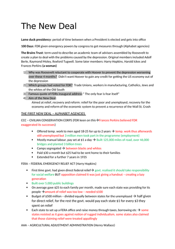 The First New Deal Notes | Teaching Resources