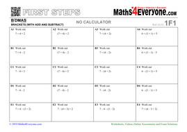 BiDMAS - Brackets with Add and Subtract (Worksheet with Solutions ...