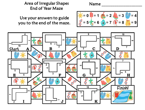 Area of Irregular Shapes Game: End of Year Math Maze | Teaching Resources