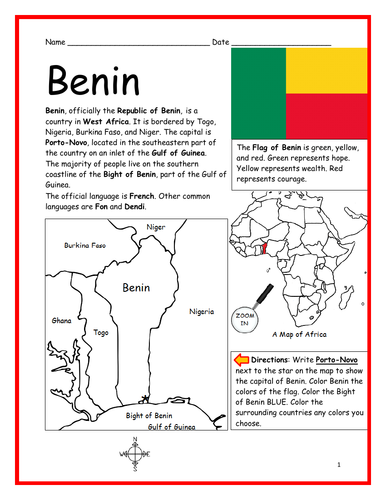 BENIN - Introductory Geography Worksheet | Teaching Resources