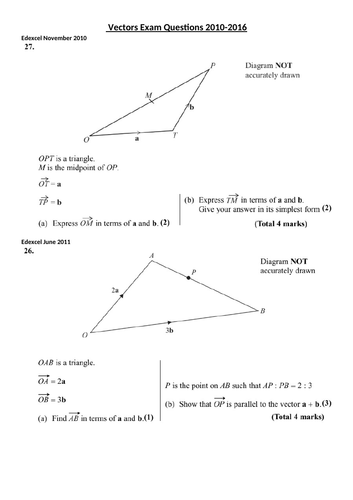 Vectors GCSE Exam Questions 2010-2016 | Teaching Resources