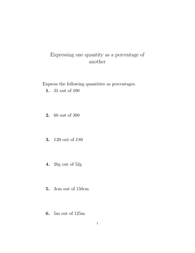 Expressing one quantity as a percentage of another (non-calculator ...