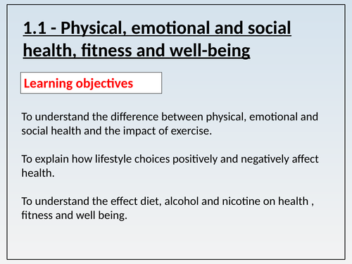 Physical, emotional and social health GCSE PE powerpoint resource ...